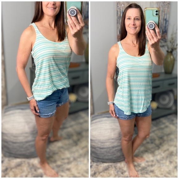 Tops | Ribbed Striped Scoop Neck Summer Floaty Tank Top Tunic Mint 1422 ...
